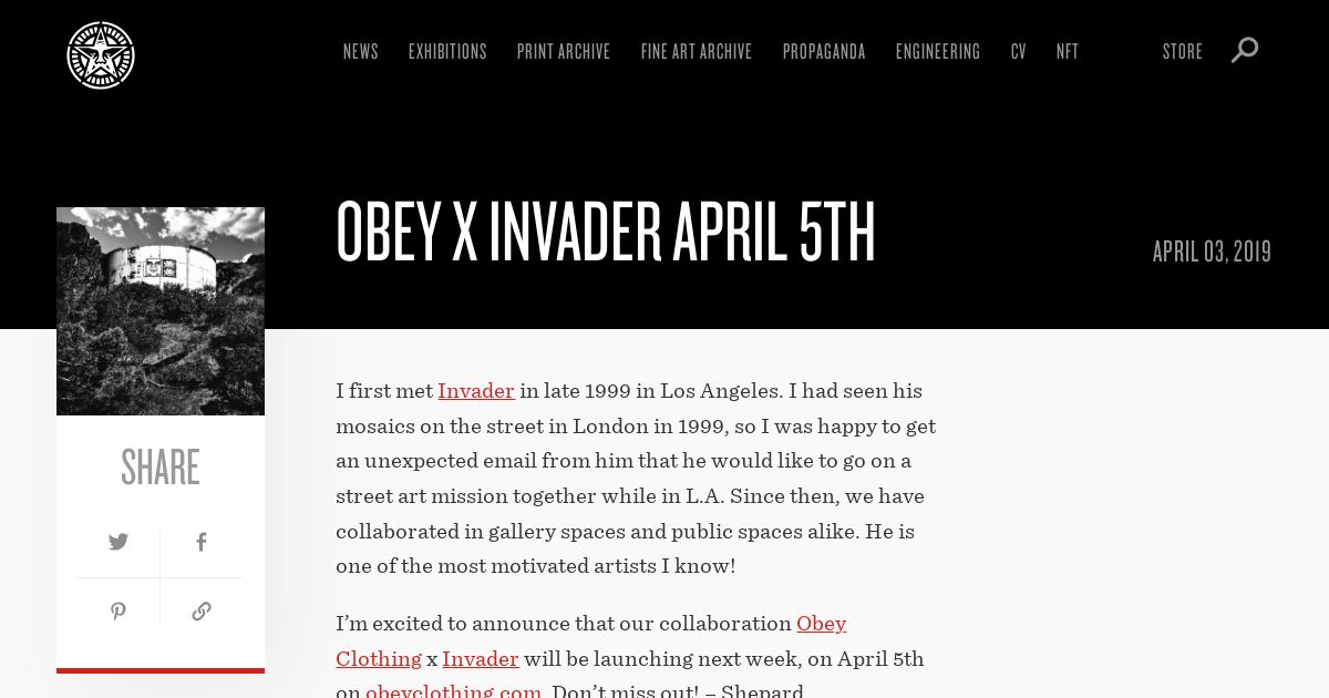 OBEY X INVADER APRIL 5TH - Obey Giant OBEY X INVADER APRIL 5TH - Obey Giant